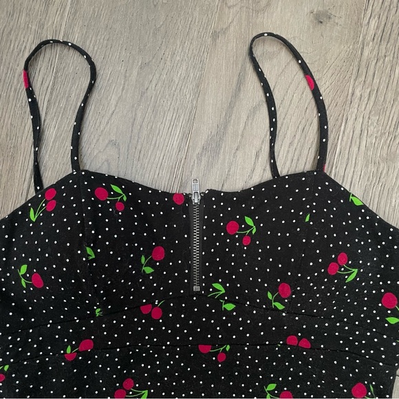 Tops | Cherry Print Top Black Red Spaghetti Strap Sm | Poshmark